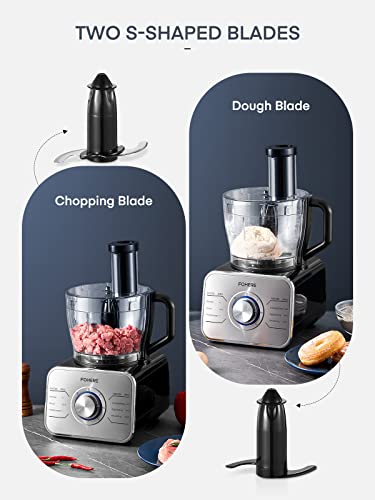 FOHERE Food Processor 12-Cup Vegetable Chopper with 3 Speeds Setting and LED light, Simple Operation for Dicing, Slicing, Shredding, Mincing, and Pureeing, 600W