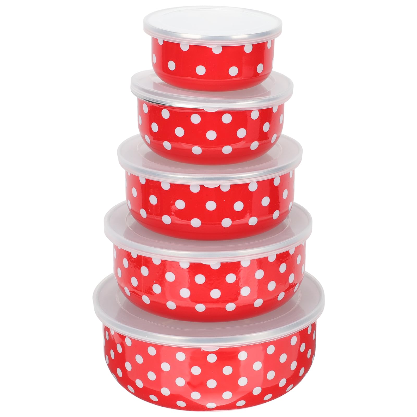 Milisten 5pcs Enamel Salad Bowls with Lids, Stackable Food Storage Bowls for Kitchen, Mixing Bowls for Salad, Fruit, Soup, Meal Prep, 4-7.2inch