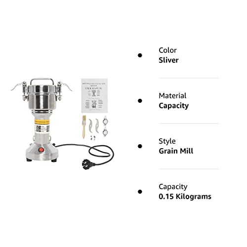 YaeMarine 150g Grain Mill Grinder High Speed Electric Stainless Steel Grinder Spice Herb Cereals Corn Flour Powder Machine (Capacity, 150g)