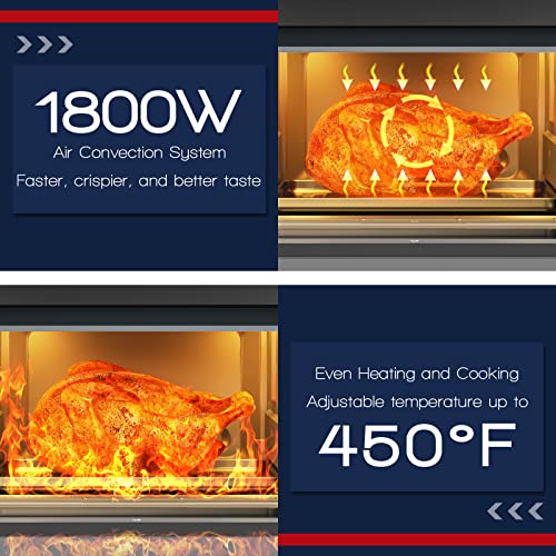 CHEFJOY Convention Toaster Oven Air Fryer 7-in-1, 21.5 QT Airfryer Toaster Oven Combo w/ Timer, Recipe, 4 Accessories Includes Pull-out Crumb Tray, Air Fry Basket & Baking Tray & Rack, Countertop Size for Oil-less Fry/Toast/Reheat