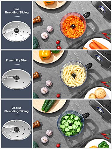FOHERE Food Processor 12-Cup Vegetable Chopper with 3 Speeds Setting and LED light, Simple Operation for Dicing, Slicing, Shredding, Mincing, and Pureeing, 600W