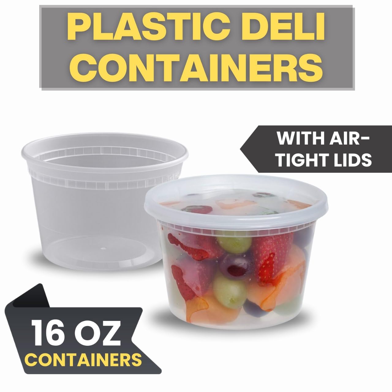 Smygoods 16oz Plastic Deli Containers with Lids - 80 Count, Stackable, BPA Free, Clear…