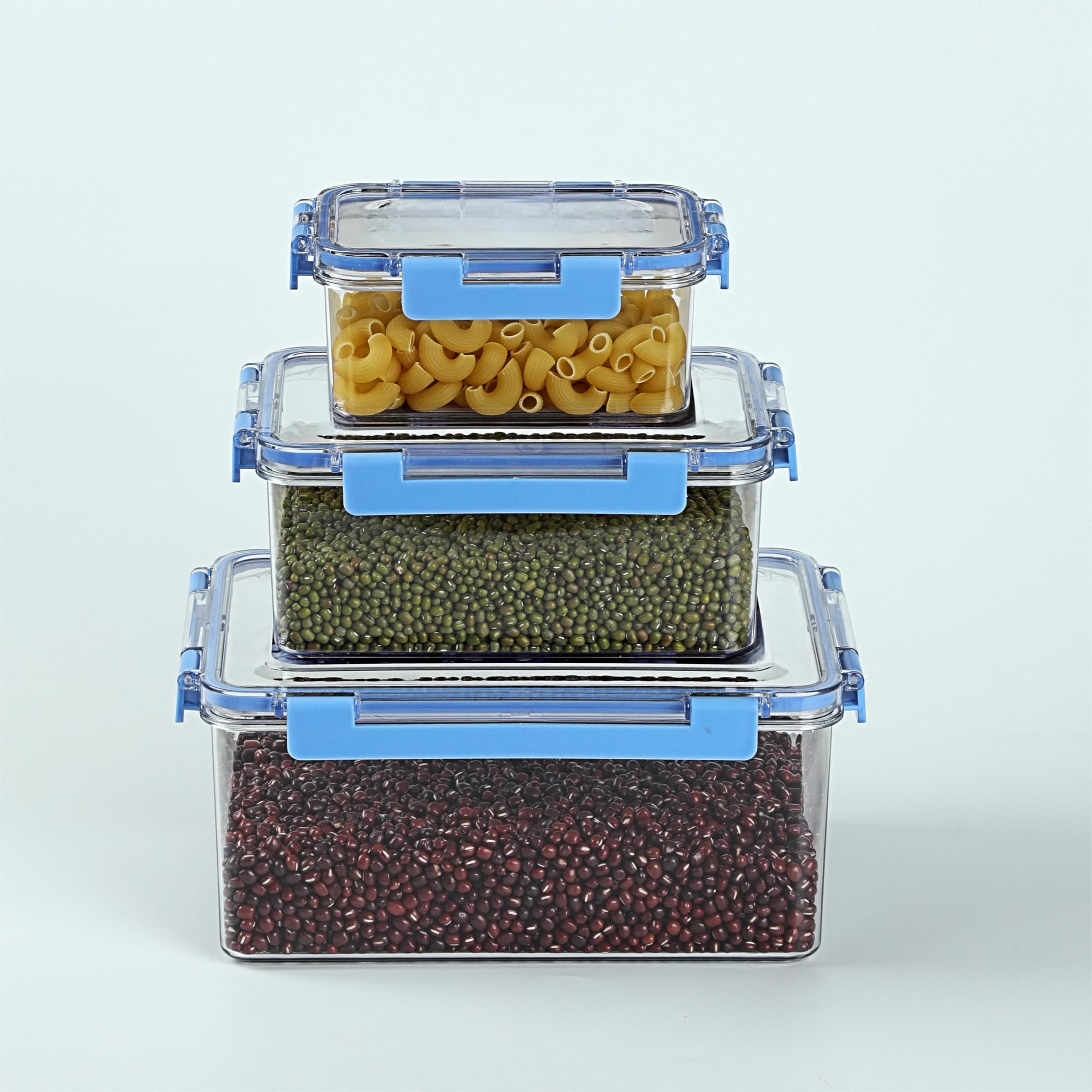 WHALEZZ 6 PCS Food Storage Containers with Lids (3 Lids & 3 Containers), Airtight Plastic Rectangle Container for Kitchen Storage Organization, Stackable Freezer Food Storage Container Set