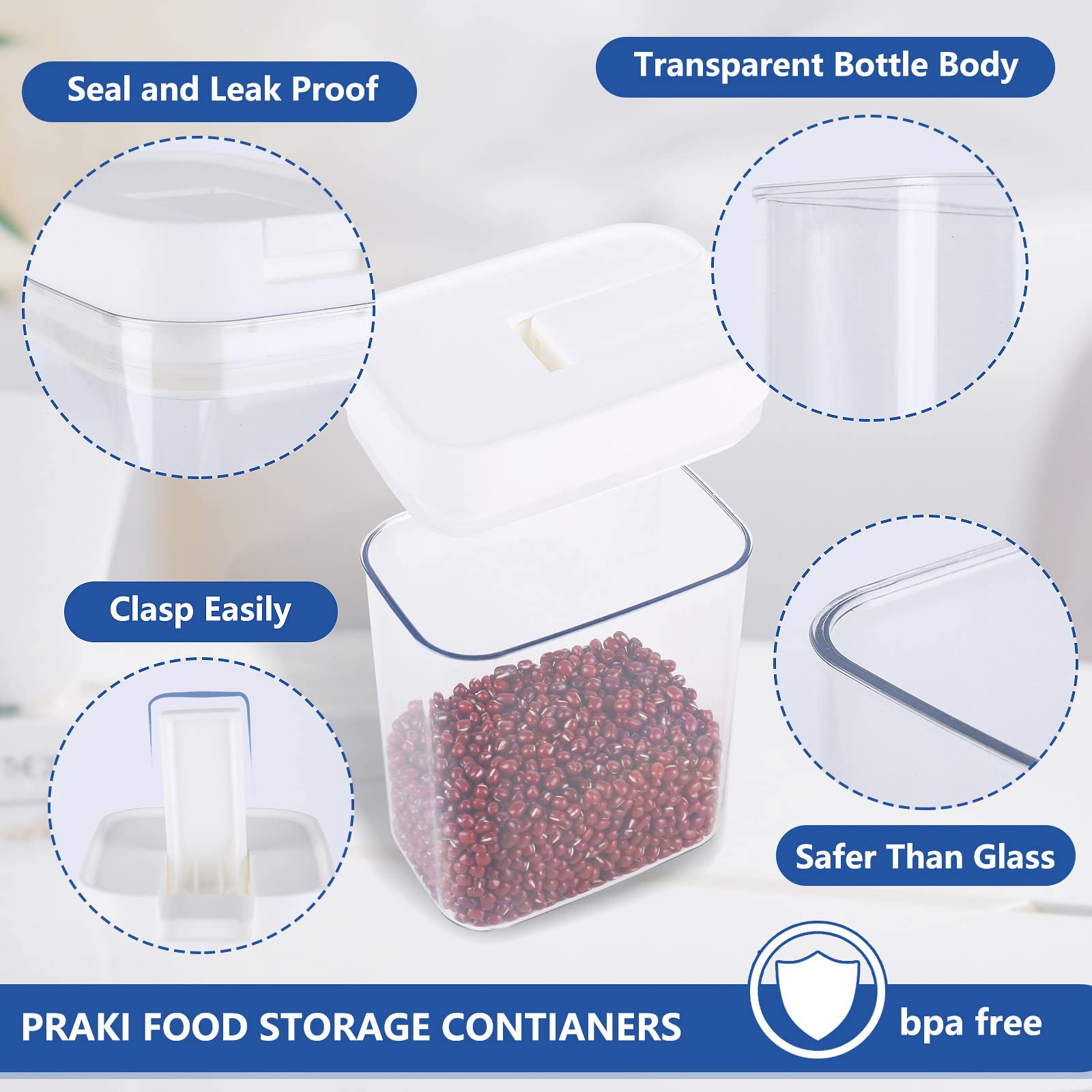 Airtight Food Storage Containers Set, 5 Pack BPA Free Plastic Cereal Containers with Easy Lock Lids, Storage Containers for Pantry Organization, Kitchen Canisters for Flour, Oats & Cereal