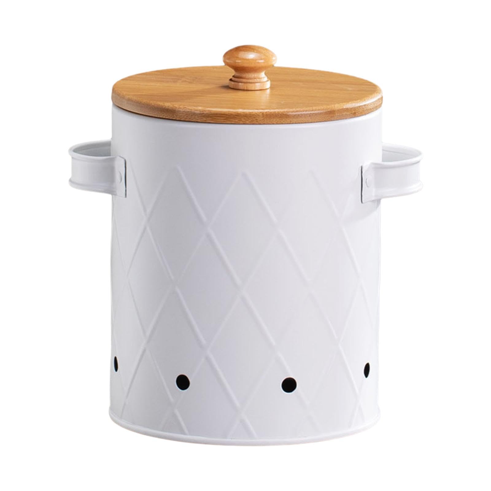 Bothyi Rustic/Farmhouse Potato Storage Canister, White Medium, Food Storage Container, Single, Ventilated & Portable, Rectangular Flip Top, 22.5cm x 22.5cm x 19.5cm