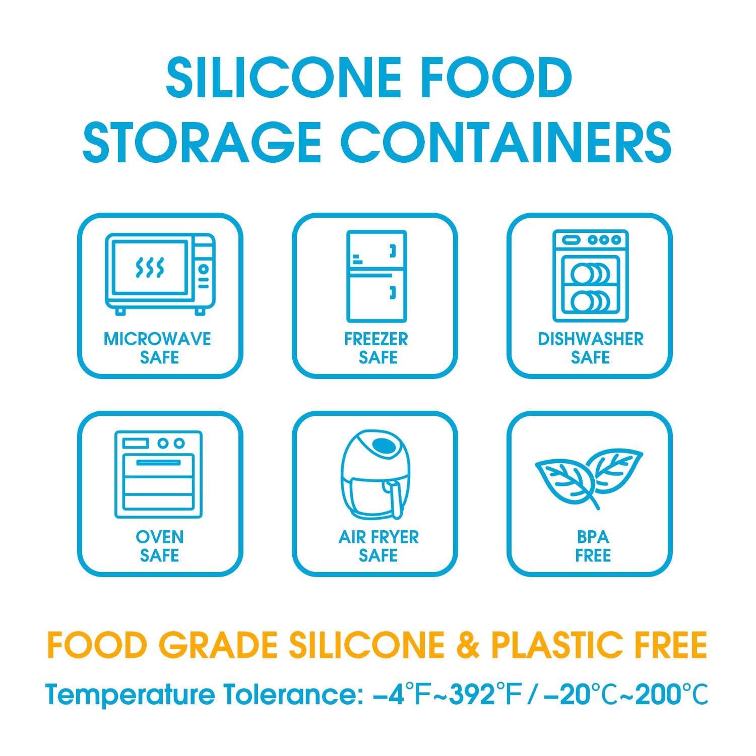 Nesting 100% Silicone Food Storage Containers with Lid & Measuring Line, 6 Pack, Leakproof Stackable Hard-Shell Silicone Containers for Food Lunch Snack, Microwave Oven Freezer Dishwasher Safe, Blue
