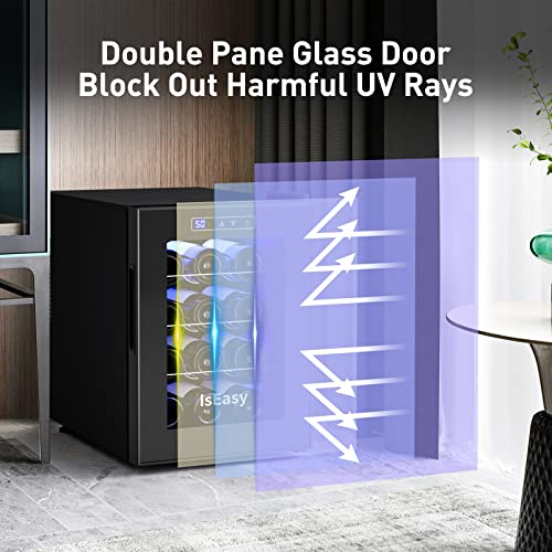 IsEasy 12 Bottle Wine Cooler, Mini Wine Cellar Adjust Temp 46°F-66°F Quiet Freestanding Wine Refrigerator Counter Top Bar Fridge for Kitchen, Home Bar, RV (UPGRADE)