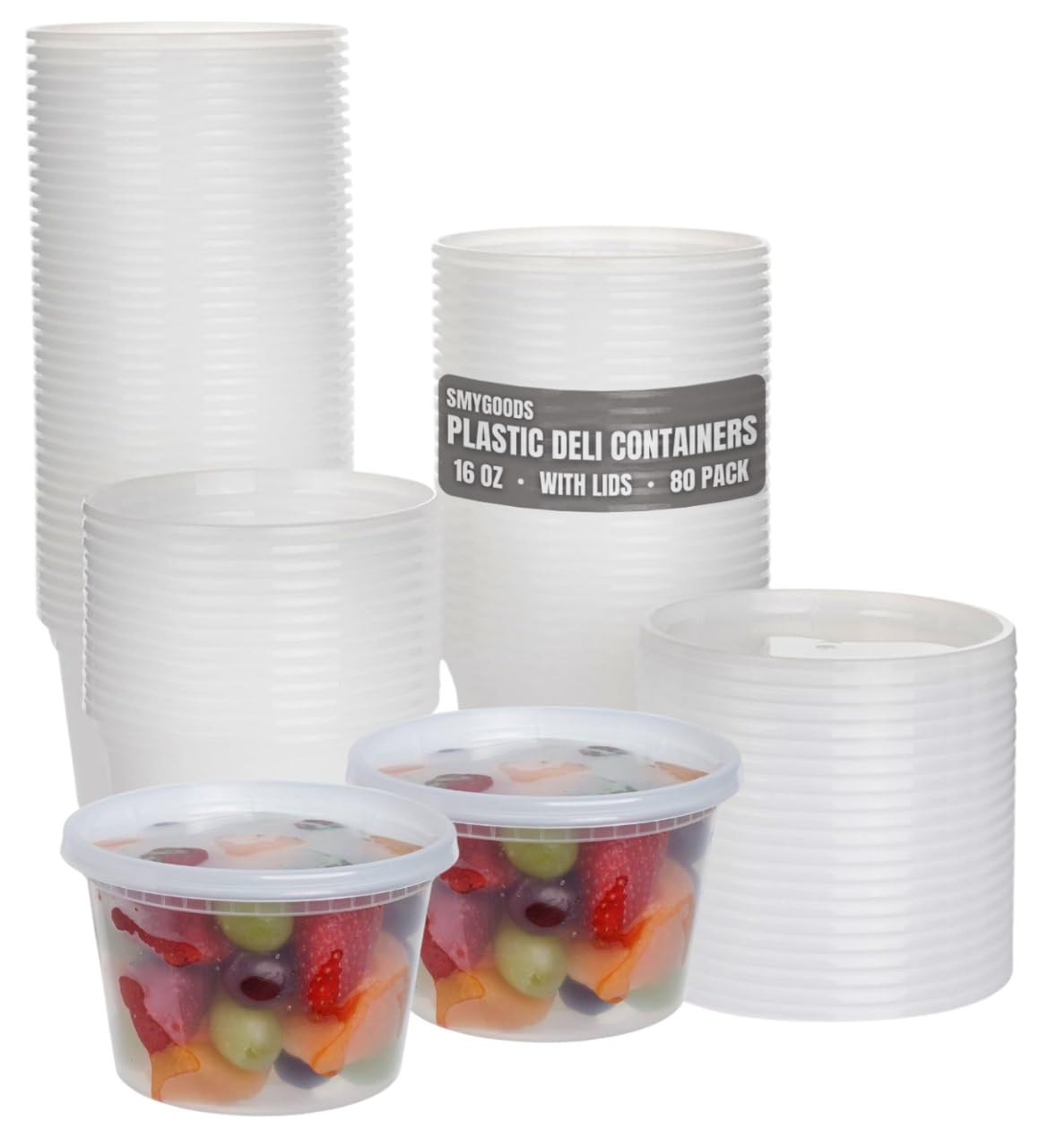 Smygoods 16oz Plastic Deli Containers with Lids - 80 Count, Stackable, BPA Free, Clear…