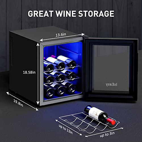 IsEasy 12 Bottle Wine Cooler, Mini Wine Cellar Adjust Temp 46°F-66°F Quiet Freestanding Wine Refrigerator Counter Top Bar Fridge for Kitchen, Home Bar, RV (UPGRADE)