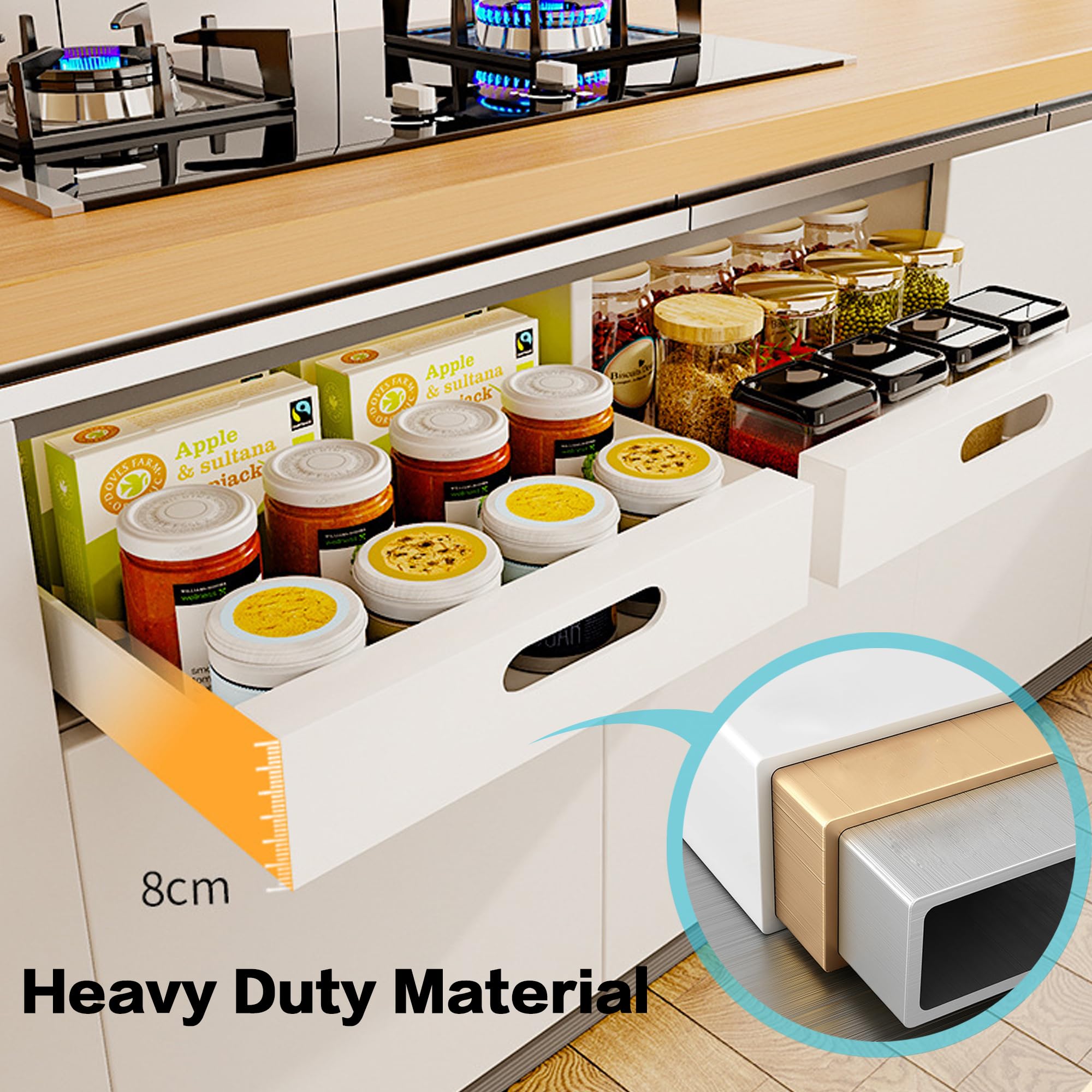 bealy 2 Pack Pull Out Drawers for Cabinets, 10" W Pull Out Cabinet Organizer Adhesive Sturdy Carbon Steel, Pull Out Shelves for Kitchen, Pantry and Bathroom Vanity, 10" W x 16.9" D x 3.1" H
