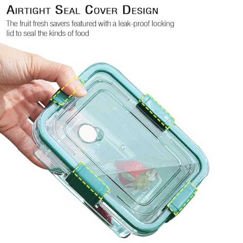 [Green]Air Tight Fresh Container,Divided Container Box with 4 Removable Boxes,Portable Travel Snack Containers,Food Storage Container with Vents Stay Fresh Containers,for Fruit Vegetable Salad Snack