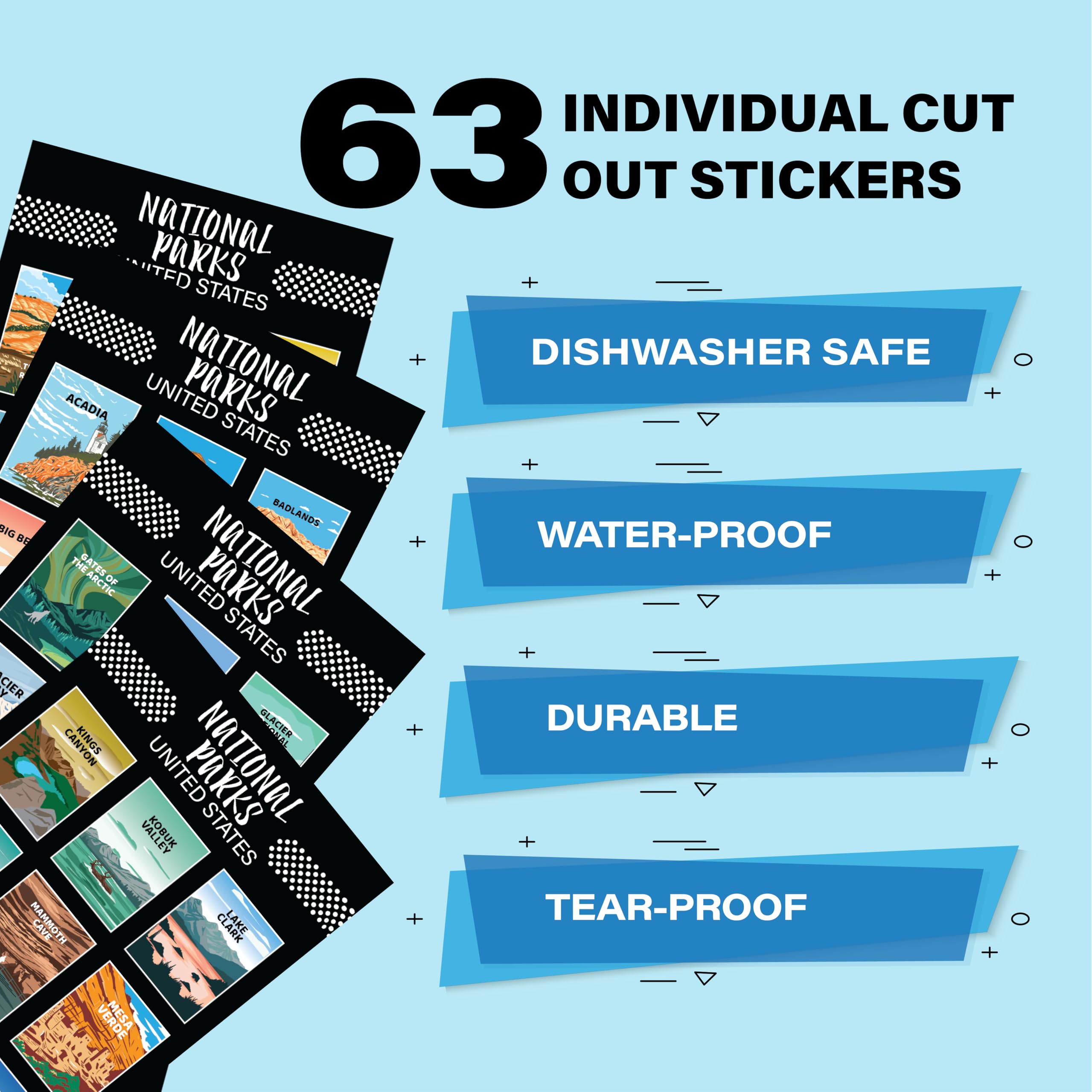 National Parks Water Bottle With Waterproof Stickers Wrap Around- Stainless Steel Insulated Vacuum Sealed 32 oz With Leak Proof Lid (National Park BLACK)