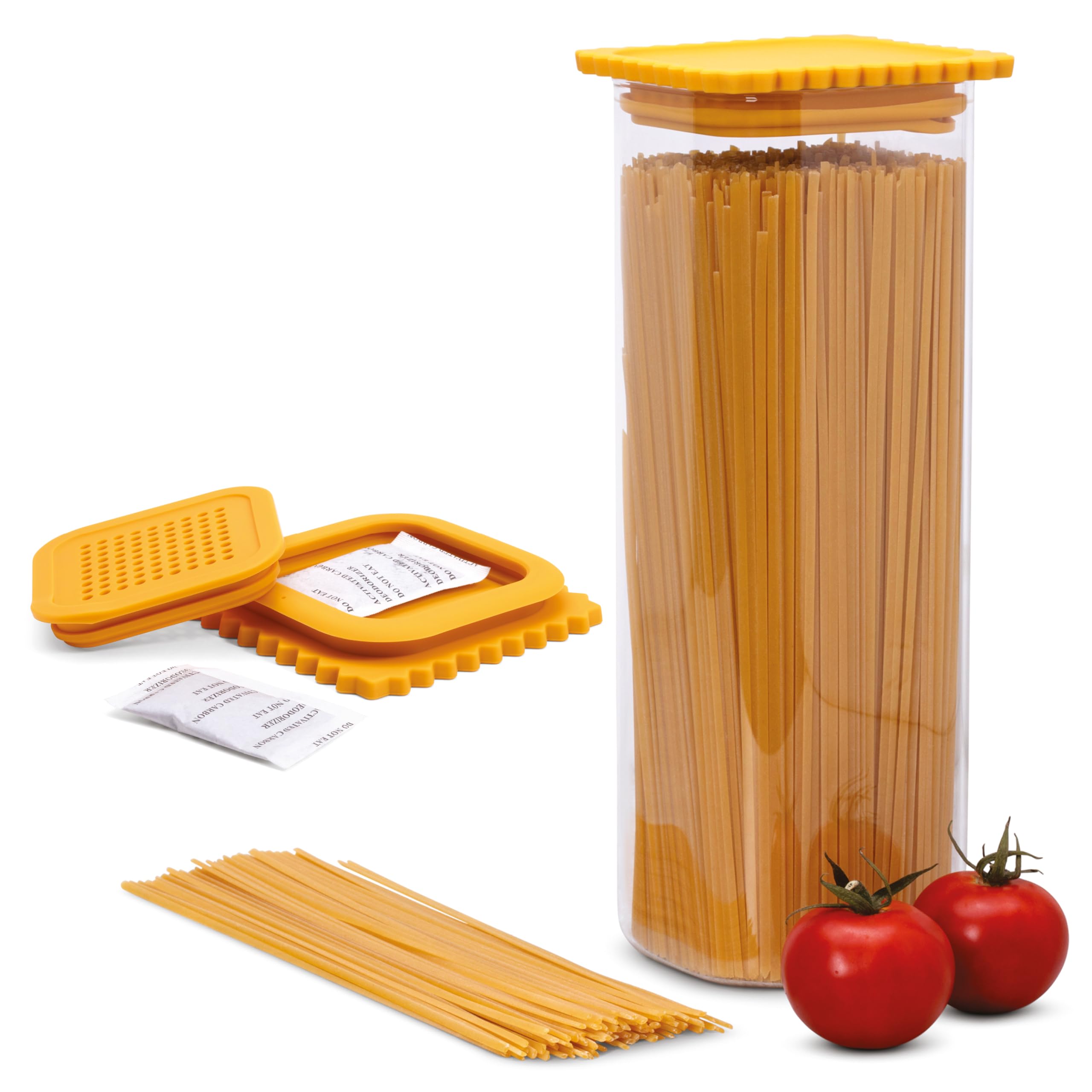 Monkey Business GLASTA Glass Food Container with Airtight Lid, Clear Glass Food Storage Jar with Silicone Lid and Moisture Absorber, Pantry Containers for Pasta Coffee Cereal (1 Pack)