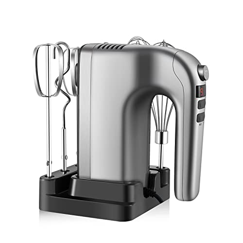Electric Hand Mixer, Upgraded 9-Speed 400W Kitchen Handheld Mixer with Digital Screen, Hand Mixer with 6 Stainless Steel Accessories, Slow Start Electric Mixer with Turbo for Whipping Mixing Cookies, Brownies, Cakes, Dough Batters