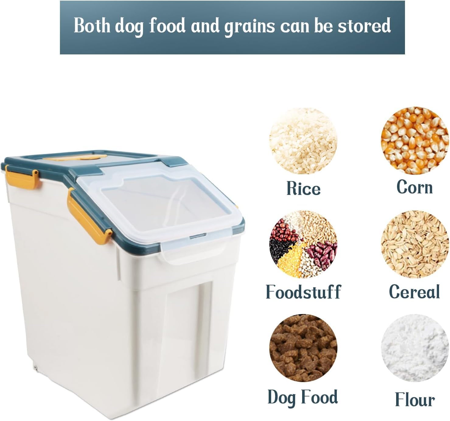 Rice Storage Container 50 lbs, 2 Pack Airtight Flour Storage Containers Bin with Measuring Cup & Scoop, BPA Free Plastic Rice Dispenser for Flour, Rice, Grain Holder Nuts and Dog Food - Dark Blue
