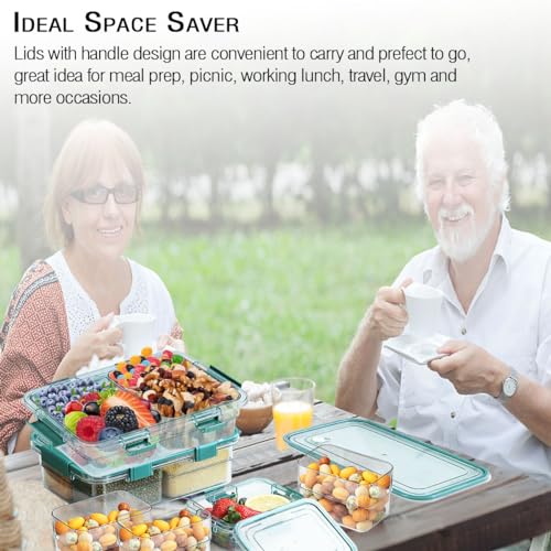 [Green]Air Tight Fresh Container,Divided Container Box with 4 Removable Boxes,Portable Travel Snack Containers,Food Storage Container with Vents Stay Fresh Containers,for Fruit Vegetable Salad Snack