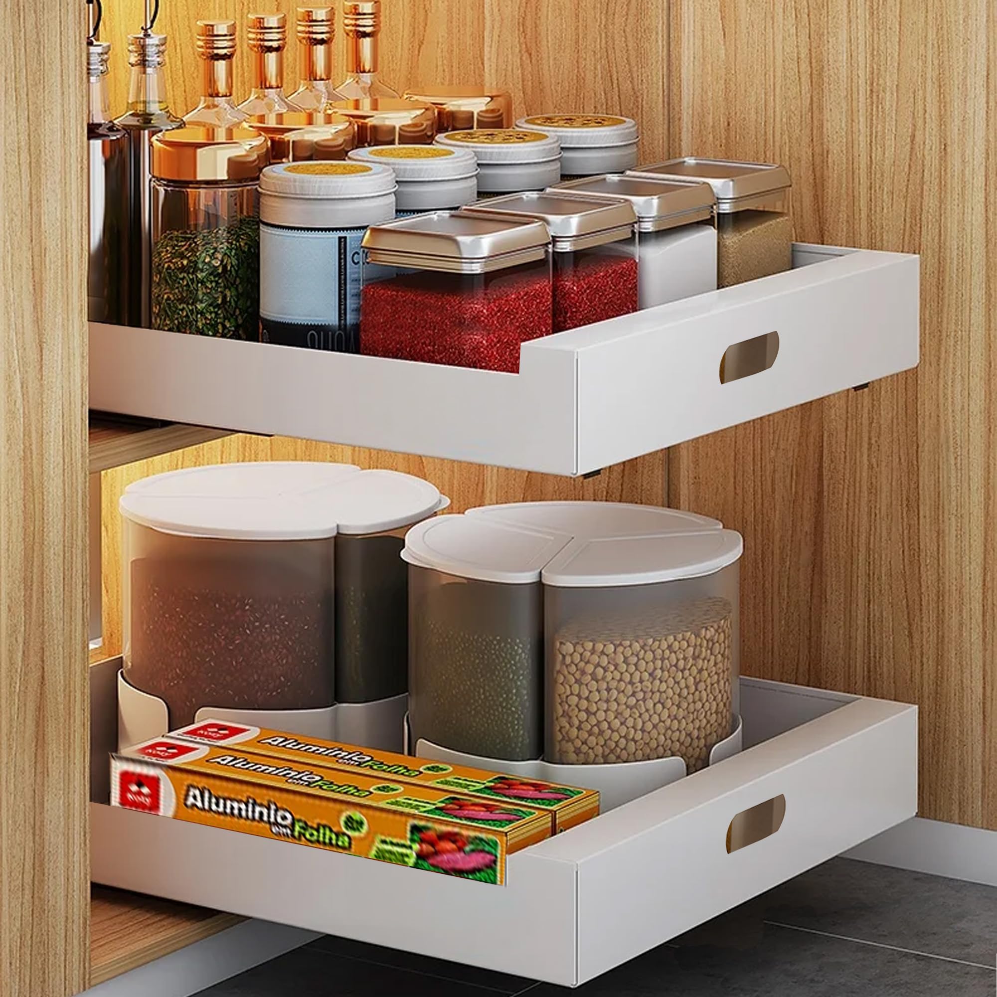 bealy 2 Pack Pull Out Drawers for Cabinets, 10" W Pull Out Cabinet Organizer Adhesive Sturdy Carbon Steel, Pull Out Shelves for Kitchen, Pantry and Bathroom Vanity, 10" W x 16.9" D x 3.1" H