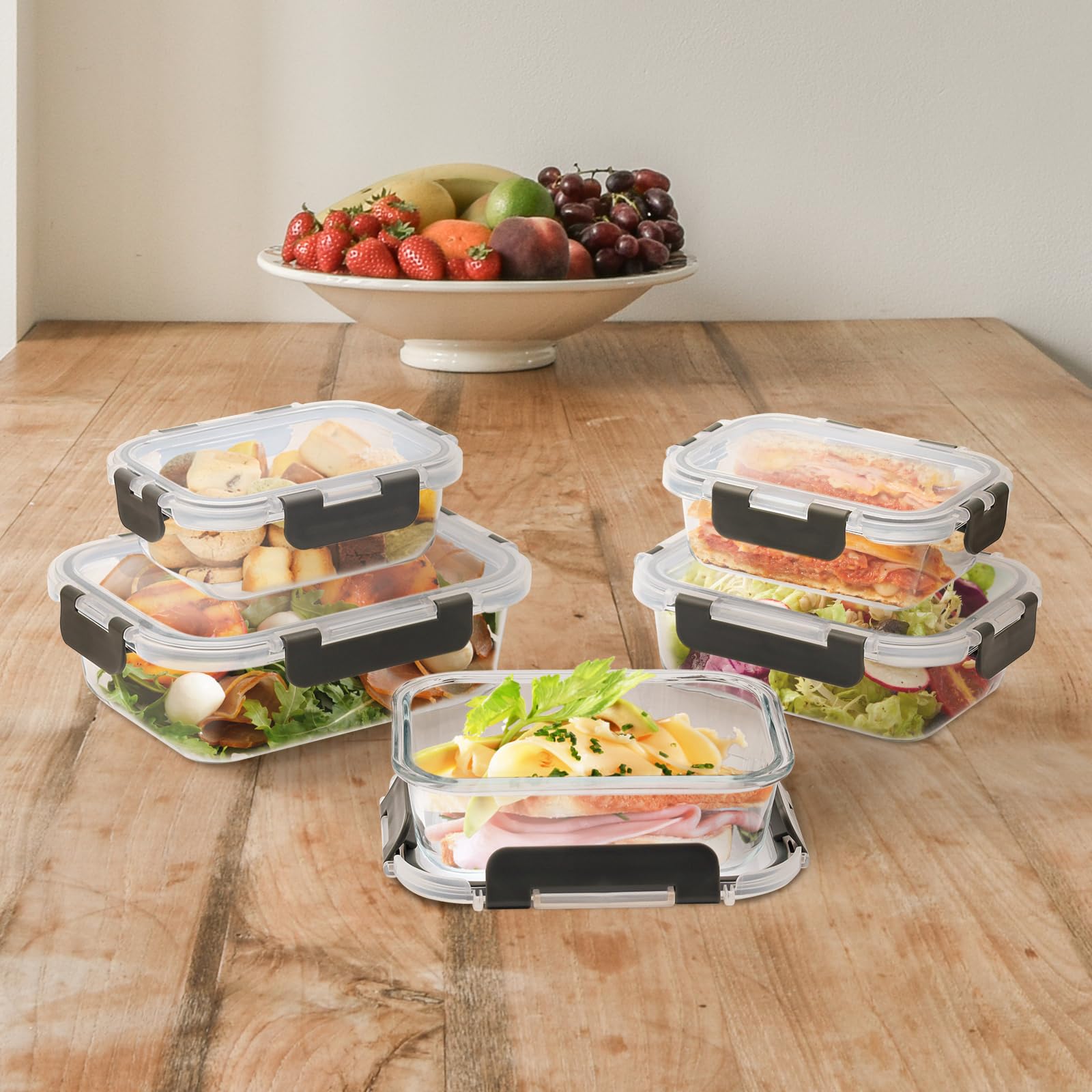DONQQCC 9 Pack Glass Food Storage Containers with Lids, Glass Container for Lunch, Leftovers, Meal Prep, Airtight, Freezer Safe
