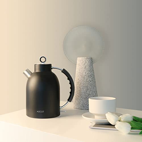 ASCOT Stainless Steel Electric Tea Kettle, 1.7QT, 1500W, BPA-Free, Cordless, Automatic Shutoff, Fast Boiling Water Heater - Black