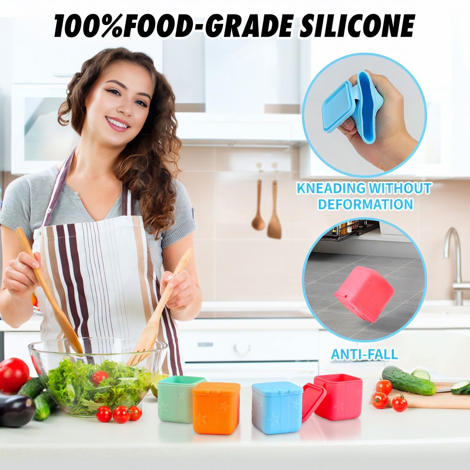 jyibinee 130ml 1/4PCS Food Storage Container, Silicone Snack Cups with Leak-Proof Design Flower Pattern Portable Food Container Reusable Sauce Holder for Home Light Green