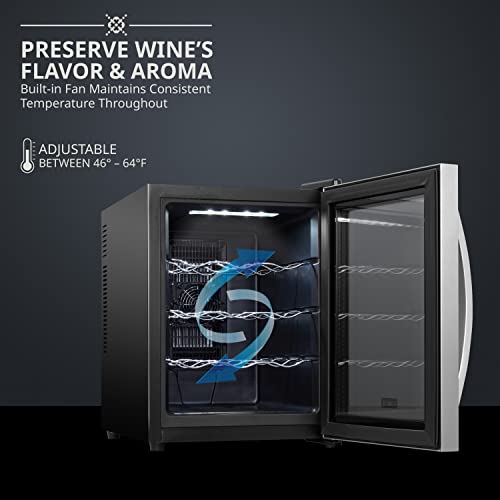 Schmécké 12 Bottle Thermoelectric Wine Cooler/Chiller - Stainless Steel - Counter Top Red & White Wine Cellar w/Digital Temperature, Freestanding Refrigerator Smoked Glass Door Quiet Operation Fridge