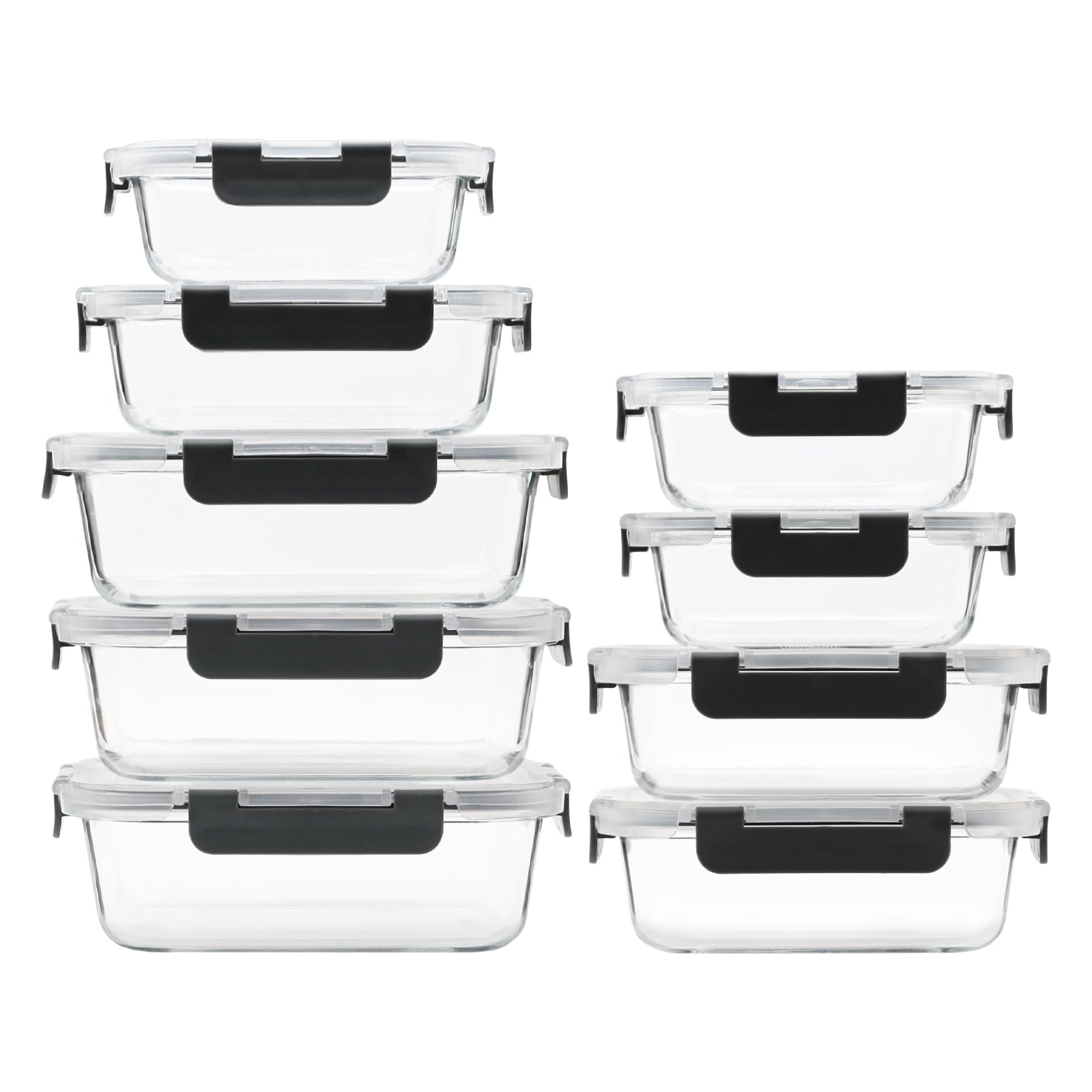DONQQCC 9 Pack Glass Food Storage Containers with Lids, Glass Container for Lunch, Leftovers, Meal Prep, Airtight, Freezer Safe