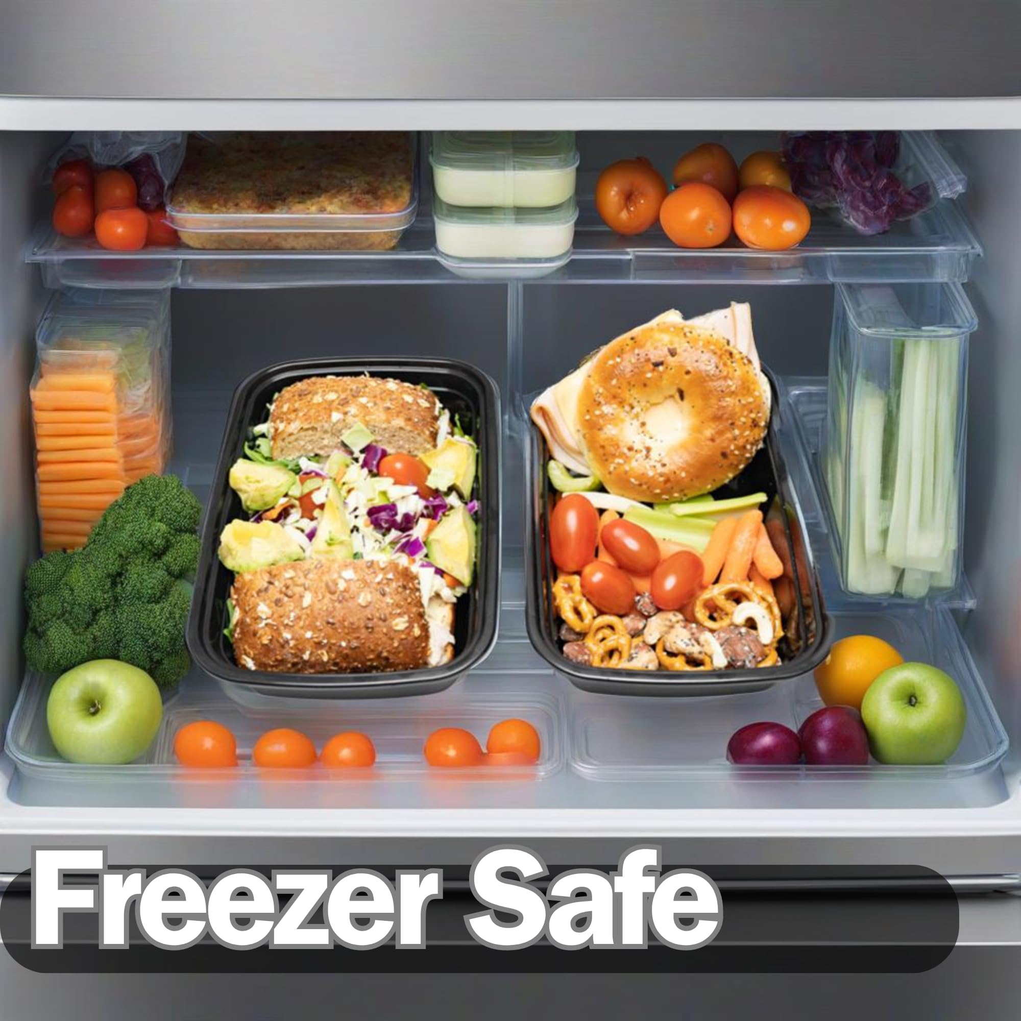 BUHAYA Plastic Meal Prep Container with Lid, 48oz, 25 Sets/Pack - One Compartment - Disposable - Square Stackable - Freezer Safe Plastic Bento Boxes To Go, Square Plastic Containers with Lids