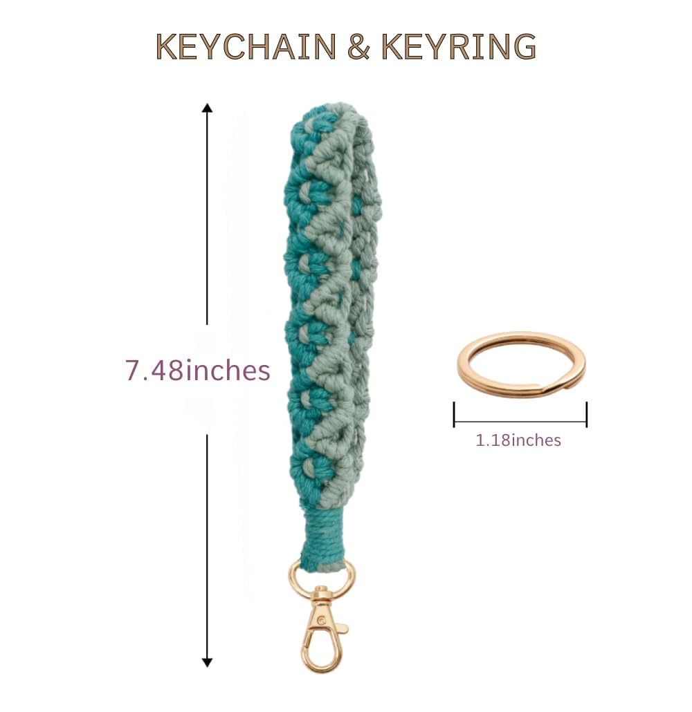 LOLAHA Macrame Keychain Wristlet Key Chain Boho Keychains for Women Cute Keychain Keyring Wrist Lanyard For Keys Car Keys Wrist Keychain Wristlet Strap Teal Keychain Accessories