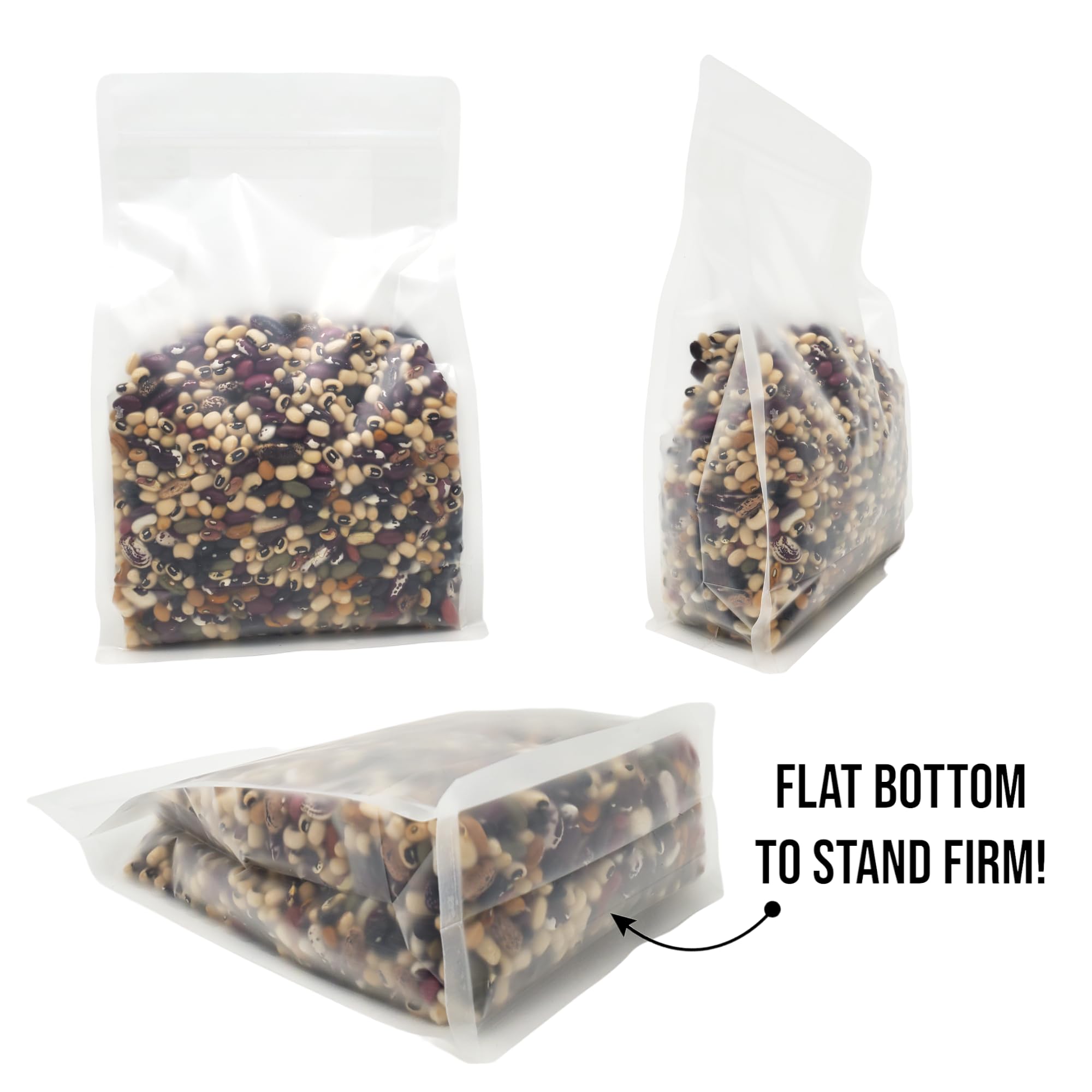 50 Pack Matte Frosted Ziplock Bag with Wide Square Flat Bottom - Semi-Transparent, Food Grade Packaging for Snacks, Candy, and More - Recyclable PET & PE Material