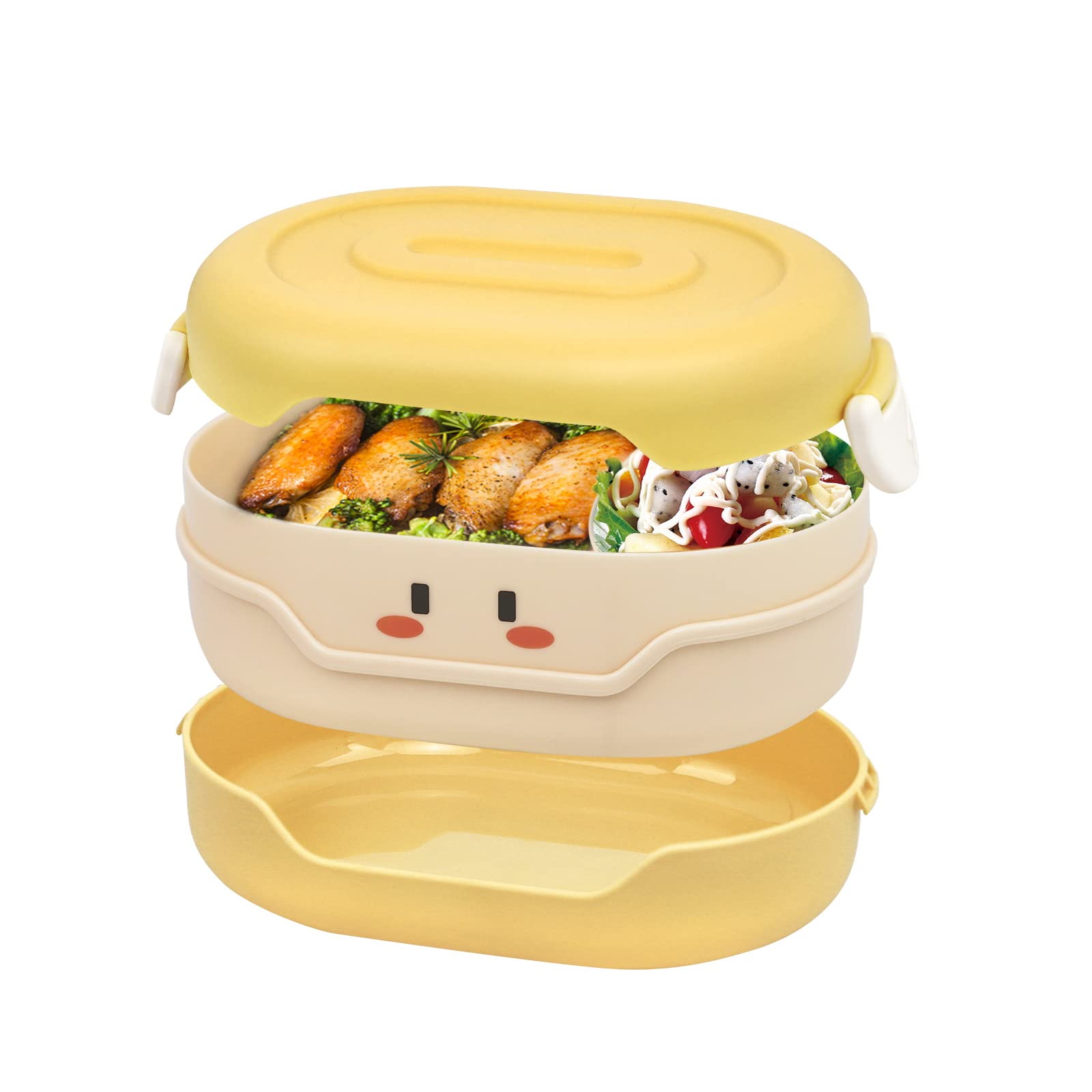 Bento Lunch Box For Kids, Leak Proof, 2 Grid Heat Insulation Design Portable Lunch Box Kids,BPA Free Bento Lunch Box, Microwave Safe Meal Prep Container (Yellow)