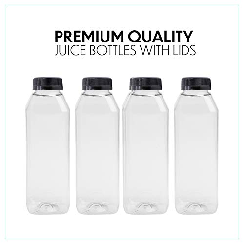 Cold Press Masticating Juicer With 16 oz Plastic Juice Bottles With Black Caps And Juicing Recipe Book, Includes Funnel And Brush