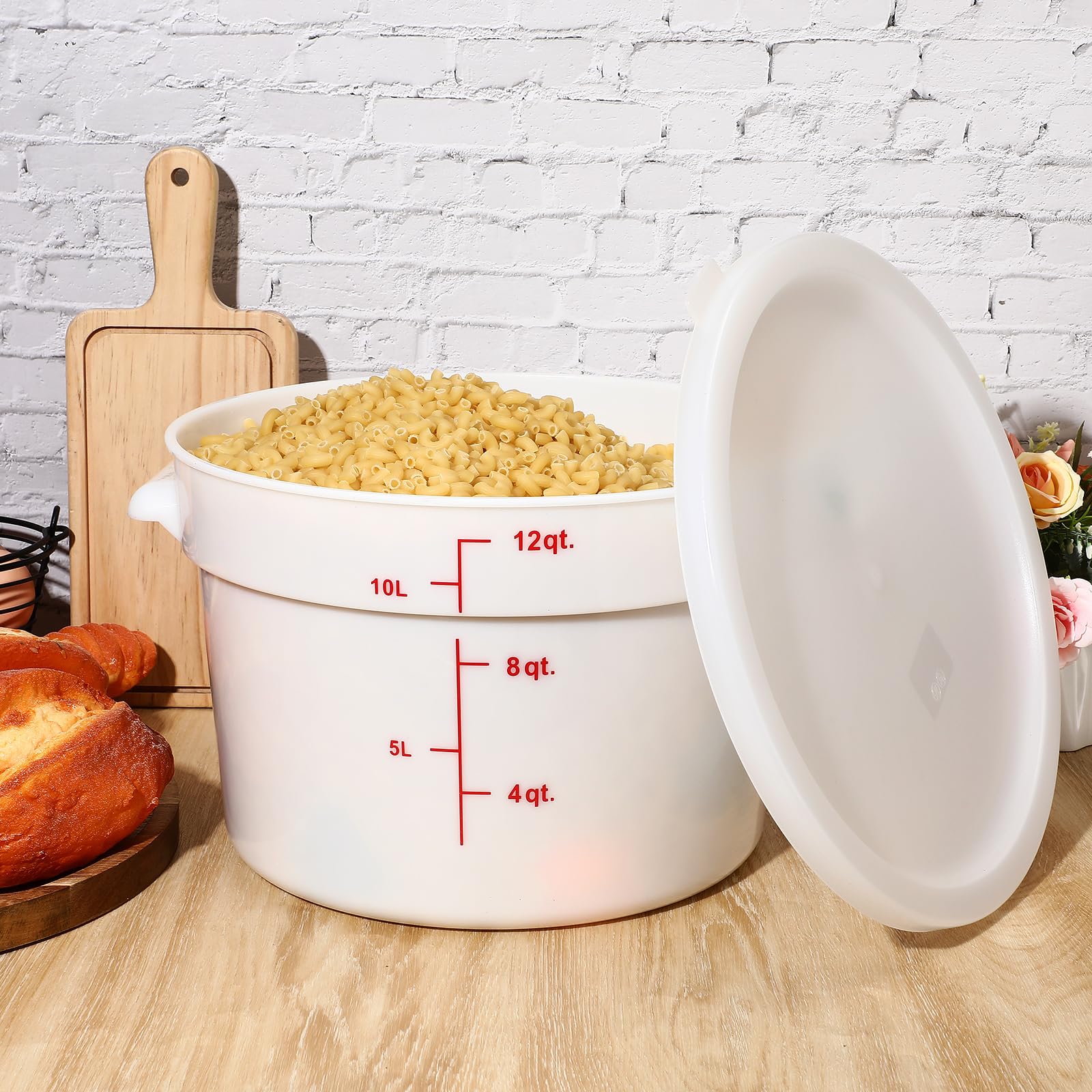 Hushee 4 Pcs Commercial Food Storage Containers Round PP Food Storage Containers with Lids for Pantry Translucent Plastic Tubs with Lids for Storage Food Safe Bucket with Scales and Handles (10 Quart)