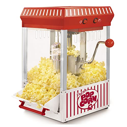Nostalgia Vintage Table-Top Popcorn Maker, 10 Cups, Hot Air Popcorn Machine with Measuring Cap, Oil Free, White and Red