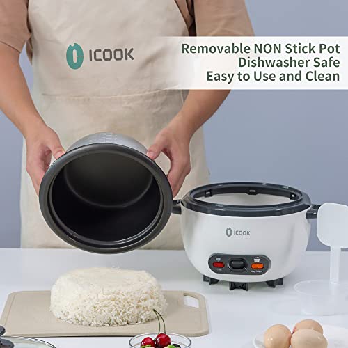 ICOOK 10-Cup Uncooked 20-Cup Cooked Rice Cooker1.8L Grains,Oatmeal,Cereals Cooker,Rice Warmer Steamer,Large Rice Cooker Removable Nonstick Pot,Full View Glass Lid,White