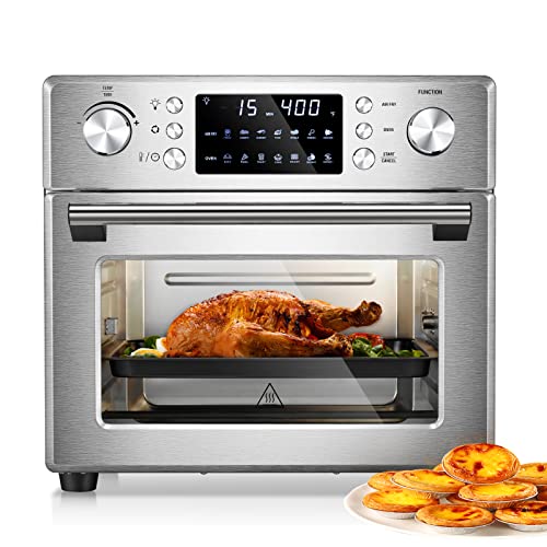 Antarctic Star Air Fry Oven Bake Broil Toast Air Fry Air Roast Digital Toaster Smart Thermometer True Surround Convection Adjustable Temperature Control from 180℉ to 400℉, 26QT/25L, 360°Rapid Air Heating Circulation Cook French Fries Chips Pizza Beef Pork