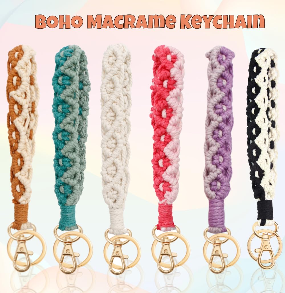 LOLAHA Macrame Keychain Wristlet Key Chain Boho Keychains for Women Cute Keychain Keyring Wrist Lanyard For Keys Car Keys Wrist Keychain Wristlet Strap Teal Keychain Accessories