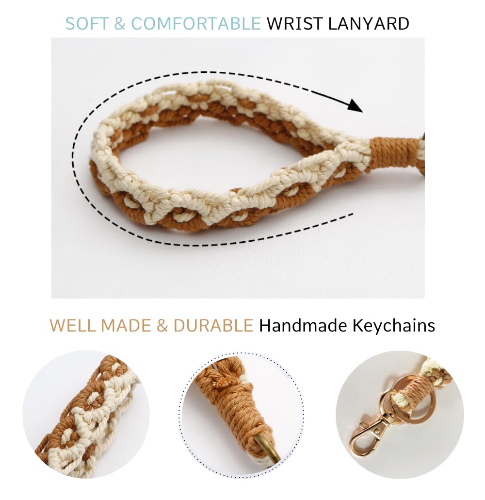 LOLAHA Macrame Keychain Wristlet Key Chain Boho Keychains for Women Cute Keychain Keyring Wrist Lanyard For Keys Car Keys Wrist Keychain Wristlet Strap Teal Keychain Accessories