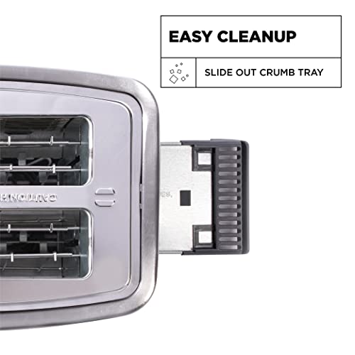 Crux 2 Slice Stainless Steel Toaster, Extra Wide Slots, Quick & Precise 6-Setting Shade Control, Reheat, Bagel and Gluten Free Function, Slide-Out Crumb Tray for Easy Clean Up, Silver/Copper Accents