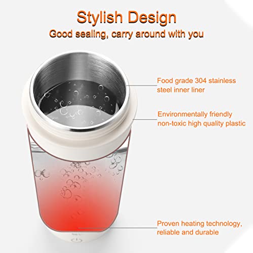 Portable Travel Heating Mug, Mini Electric Cup, 55℃ / 80℃ / 100℃ Optional, 304 Stainless Steel Liner Kettle, 12 Hours Insulation Function, 300W 350 ml Fashion Electric Thermos, Automatic Shut-Off