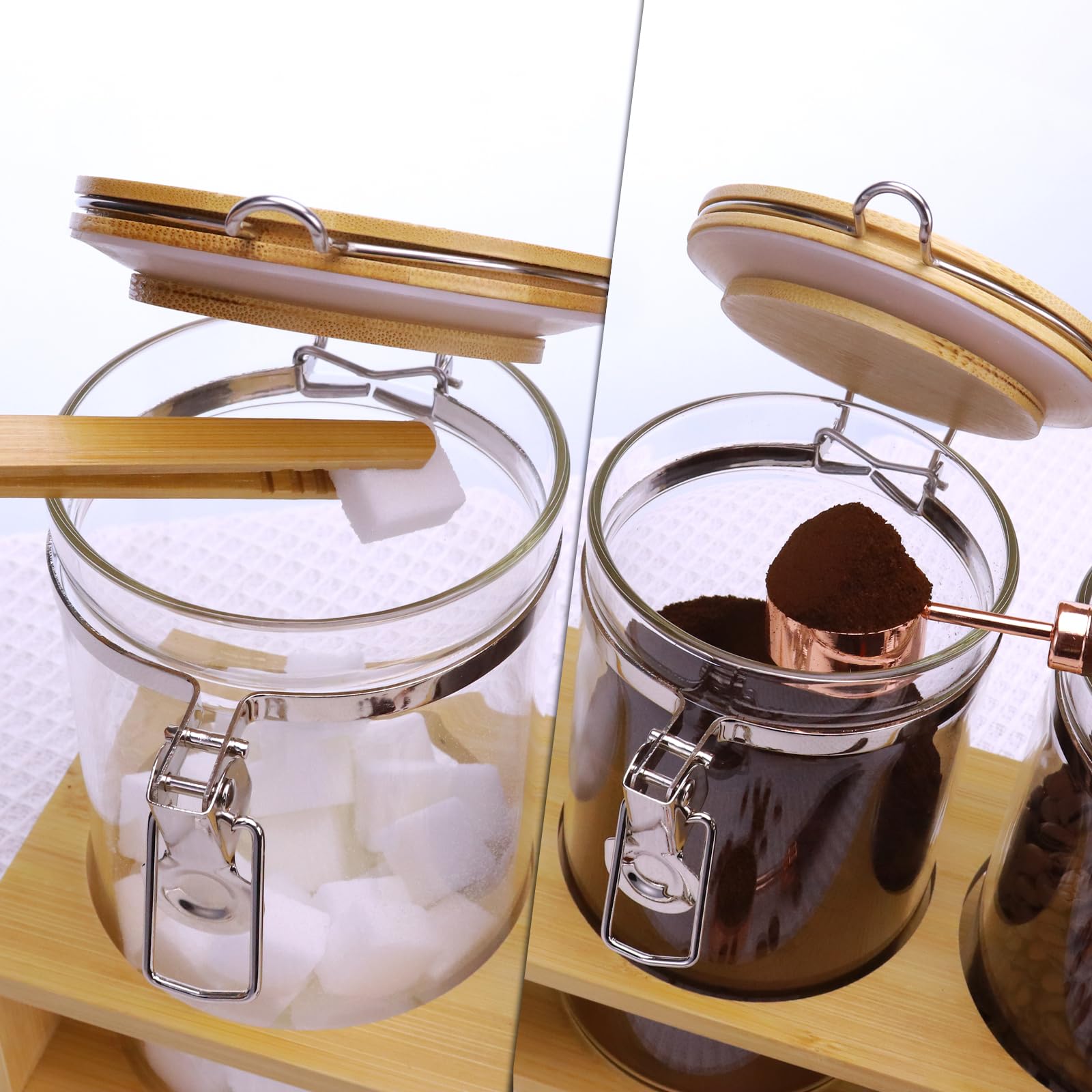 Matifaner Glass Coffee Storage Containers with Bamboo Shelf,Ground Coffee Holder Jars,Airtight Glass Countertop Storage Jar Canisters with Spoon for Coffee,Loose Tea,40 Fluid-oz,Pack of 3