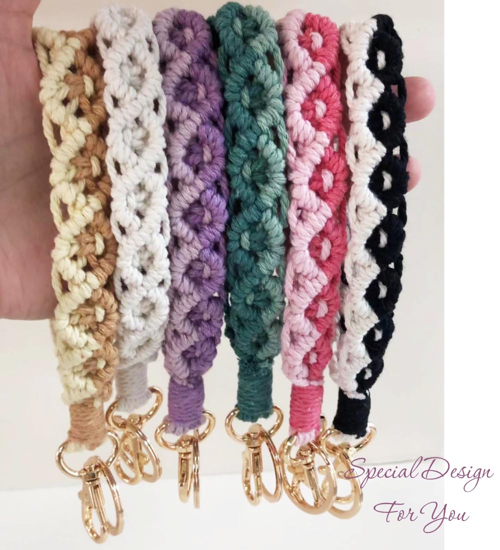 LOLAHA Macrame Keychain Wristlet Key Chain Boho Keychains for Women Cute Keychain Keyring Wrist Lanyard For Keys Car Keys Wrist Keychain Wristlet Strap Teal Keychain Accessories