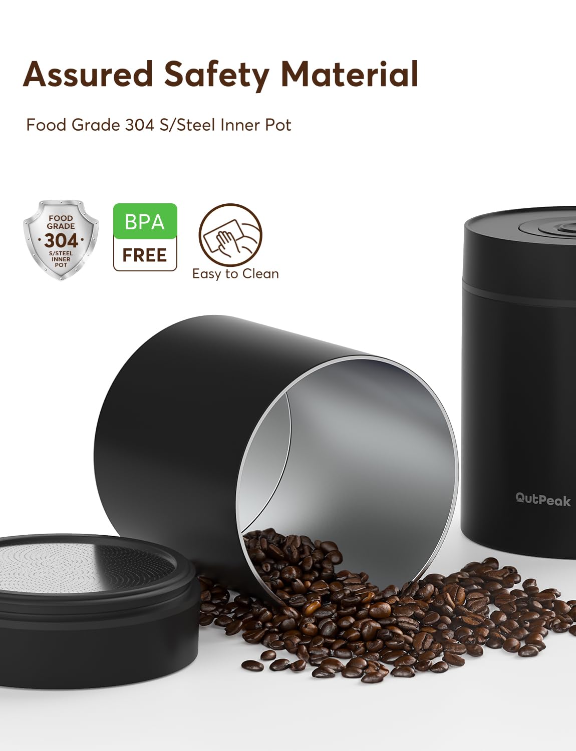 OUTPEAK Neo 2025 Kilo Auto Vacuum Coffee Canister, 1.5L Capacity for 17.6oz of Coffee Beans, One-Button Operation, Stainless Steel Coffee Storage Container for Barista, Gifting (Large, Matte Black)