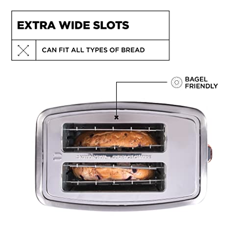 Crux 2 Slice Stainless Steel Toaster, Extra Wide Slots, Quick & Precise 6-Setting Shade Control, Reheat, Bagel and Gluten Free Function, Slide-Out Crumb Tray for Easy Clean Up, Silver/Copper Accents