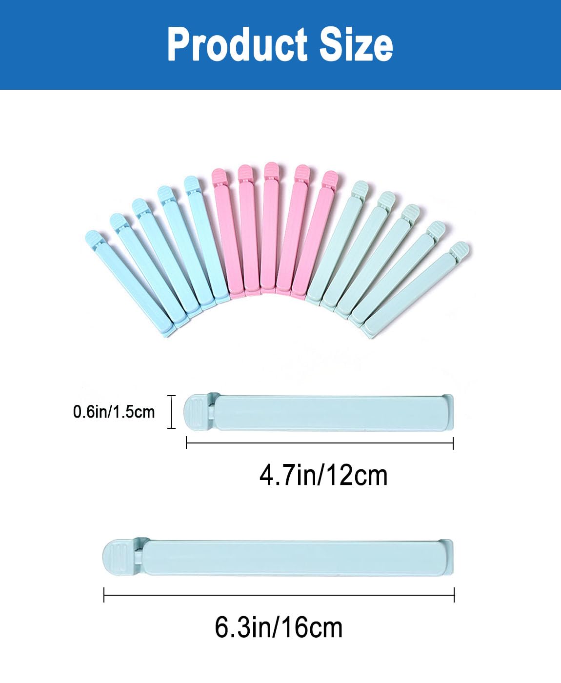 30 Packs Bag Sealing Clips, Snack Bag Plastic Sealing Clip, Resealable & Washable Chip Clips(6.3 in, 4.7 in)