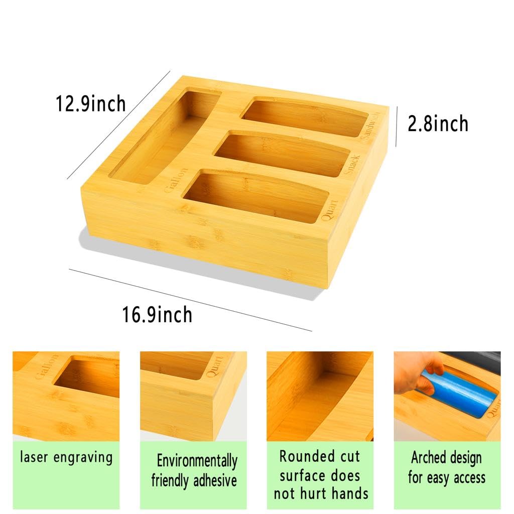 Ziplock Bag Storage Organizer for Kitchen Drawer, Food Storage Bags Organizer Baggie Organizer Holders Dispenser for Kitchen Drawer, Suitable for Gallon, Quart, Sandwich & Snack Bags