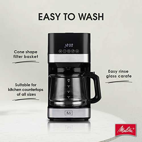 Melitta Aroma Tocco Glass Drip Coffee Maker | Programmable Coffee Machine | Glass Carafe Coffee Pot | 10 Cup Coffee Maker | Glass Touch Control Panel | Stainless Steel accented Coffee Maker