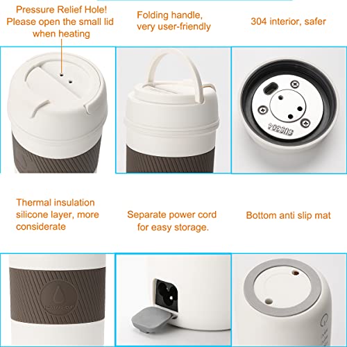 Portable Travel Heating Mug, Mini Electric Cup, 55℃ / 80℃ / 100℃ Optional, 304 Stainless Steel Liner Kettle, 12 Hours Insulation Function, 300W 350 ml Fashion Electric Thermos, Automatic Shut-Off