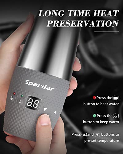 Spardar 12V Car Boiler Electric Travel Portable Kettle Fast Water Boiler Car Coffee Maker& Heater with LED Indicator Light for Water, Tea, Coffee and Milk