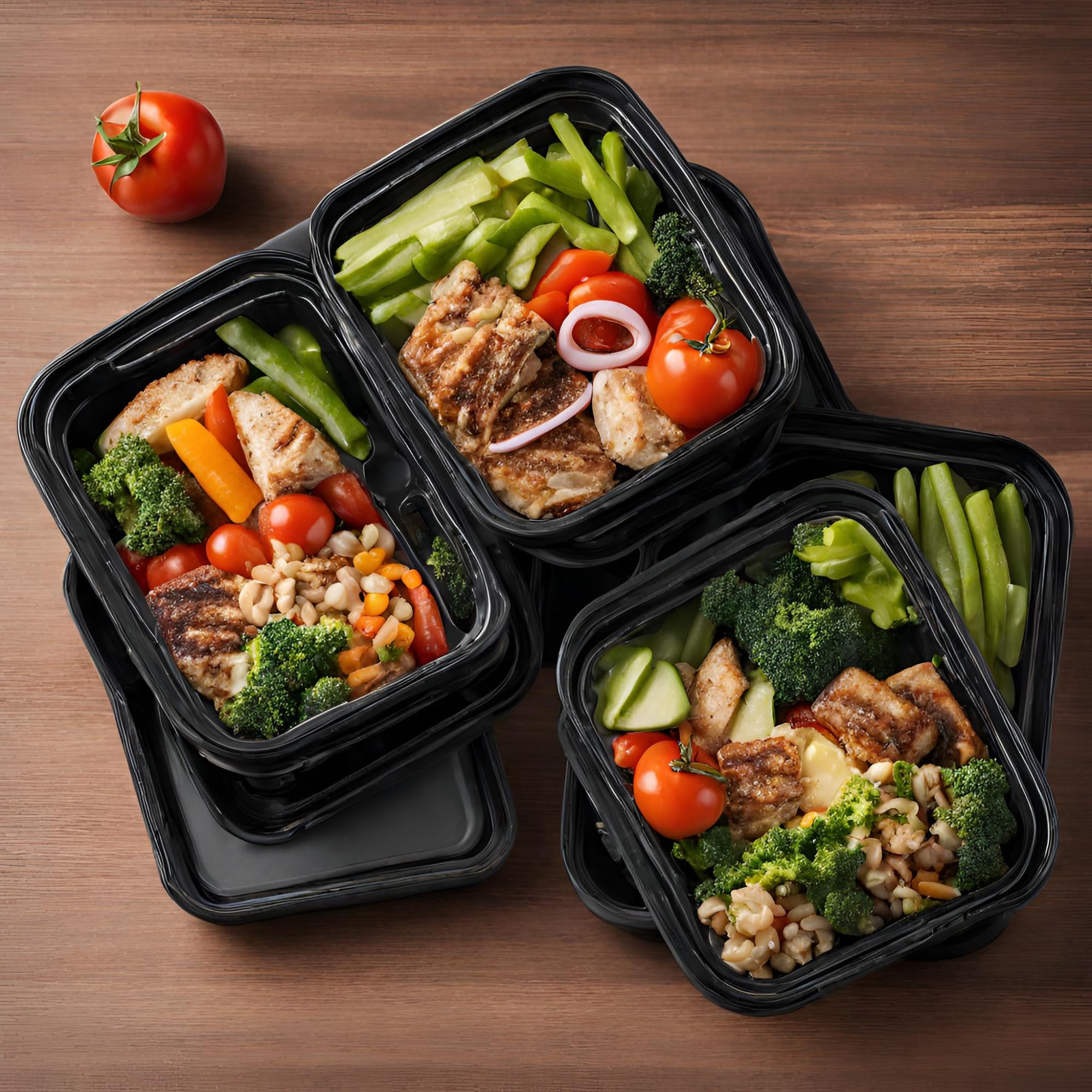Generic BUHAYA Square Meal Prep Food Container with Lid, 48oz, 10 Sets/Pack - One Compartment Bento Box - Stackable - Freezer Safe Plastic Disposable Bento Boxes Ideal for Food Storage To Go, Black