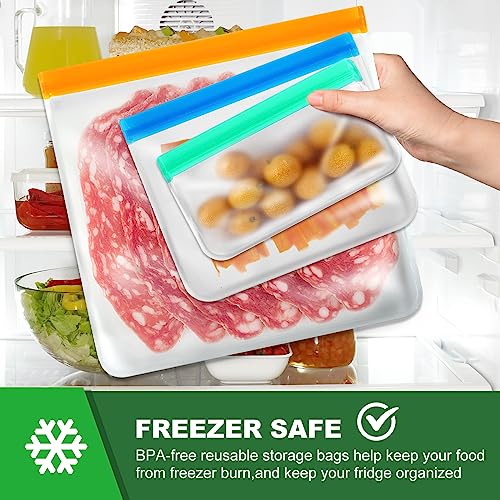 AURUZA Reusable Sandwich Bags Ziplock, Reusable Ziplock Silicone Bags Reusable Food Storage Bags, Zip Lock Freezer Bag Home Fridge Kitchen Organization Storage Lunch Meal Prep Sandwich Containers Set